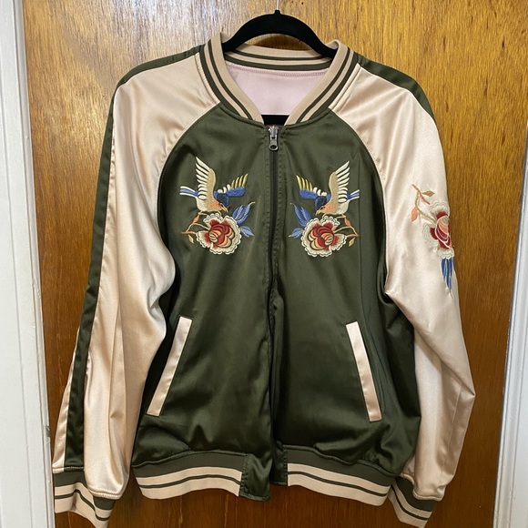 Express | Jackets & Coats | Express Reversible Embroidered Satin Bomber ...
